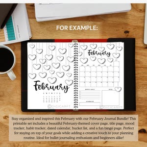February Journal Bundle Printable,february Monthly Calendar,heart Mood ...