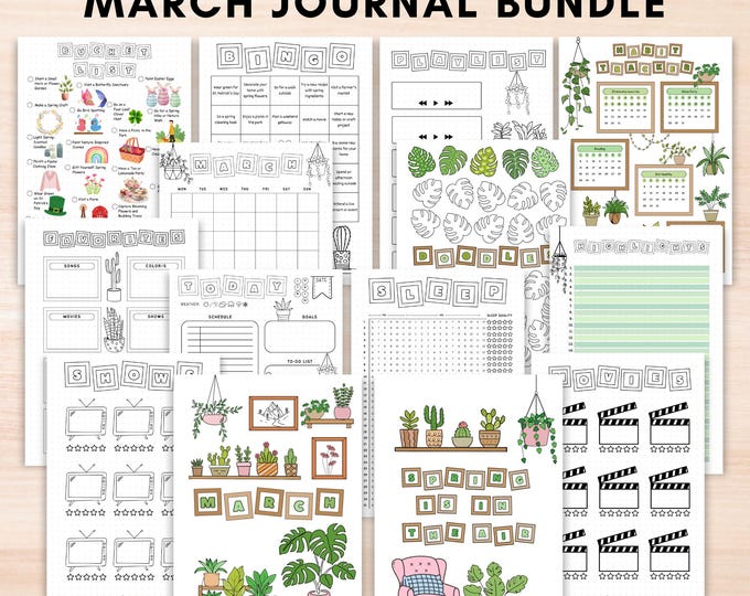 March Journal Bundle Plants Printable,march Monthly Cover Calendar ...