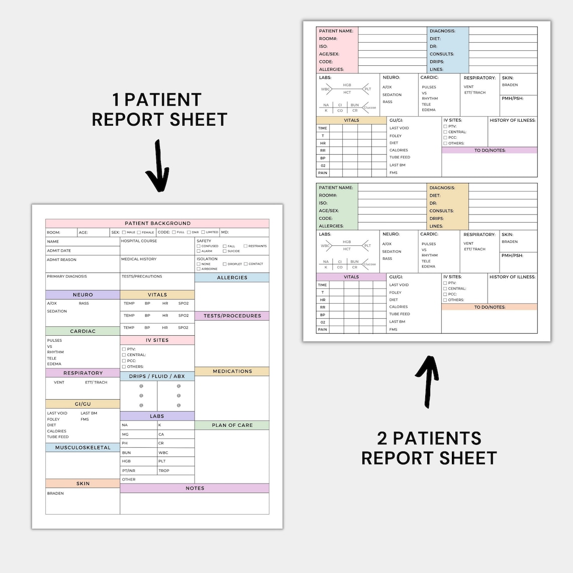 Nursing Report Sheet Multiple Patients,nurse Report Bundle Pdf,6 ...