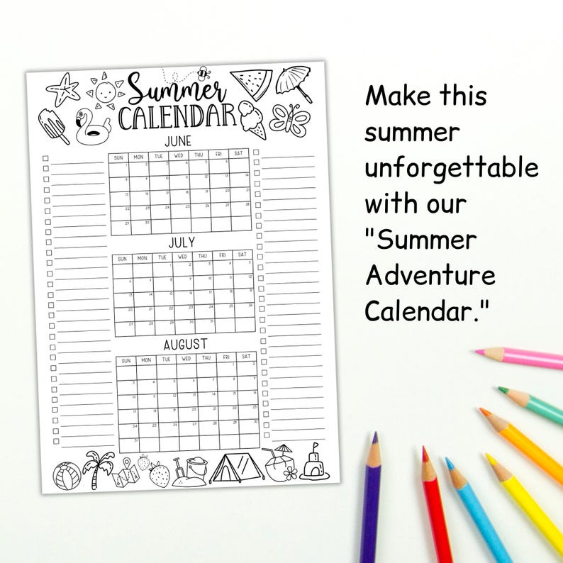 Summer Calendar 2025 Printable,summer Activities Calendar, Bucket List ...