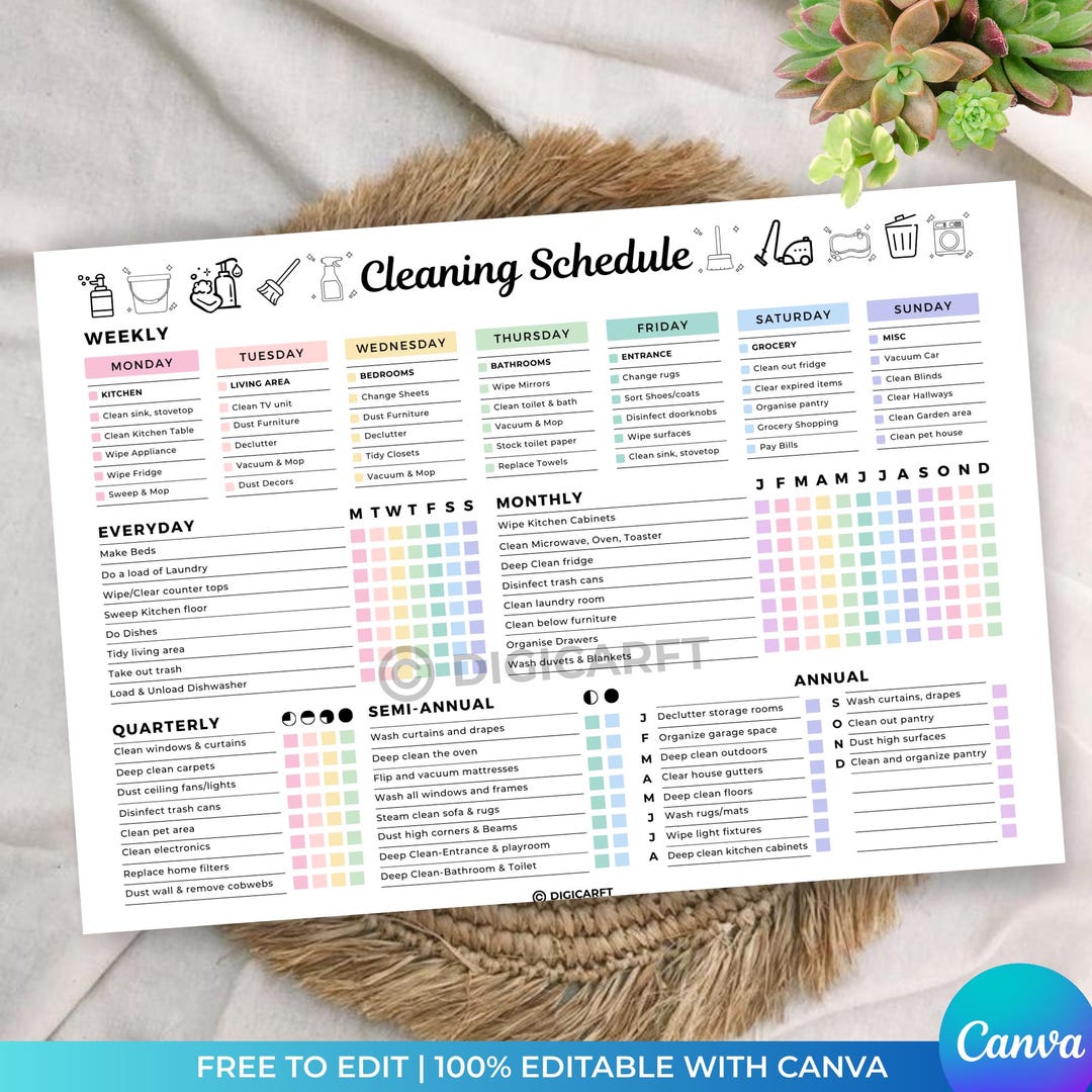 Editable Cleaning Schedule Checklist,adhd Home Cleaning Planner Daily ...