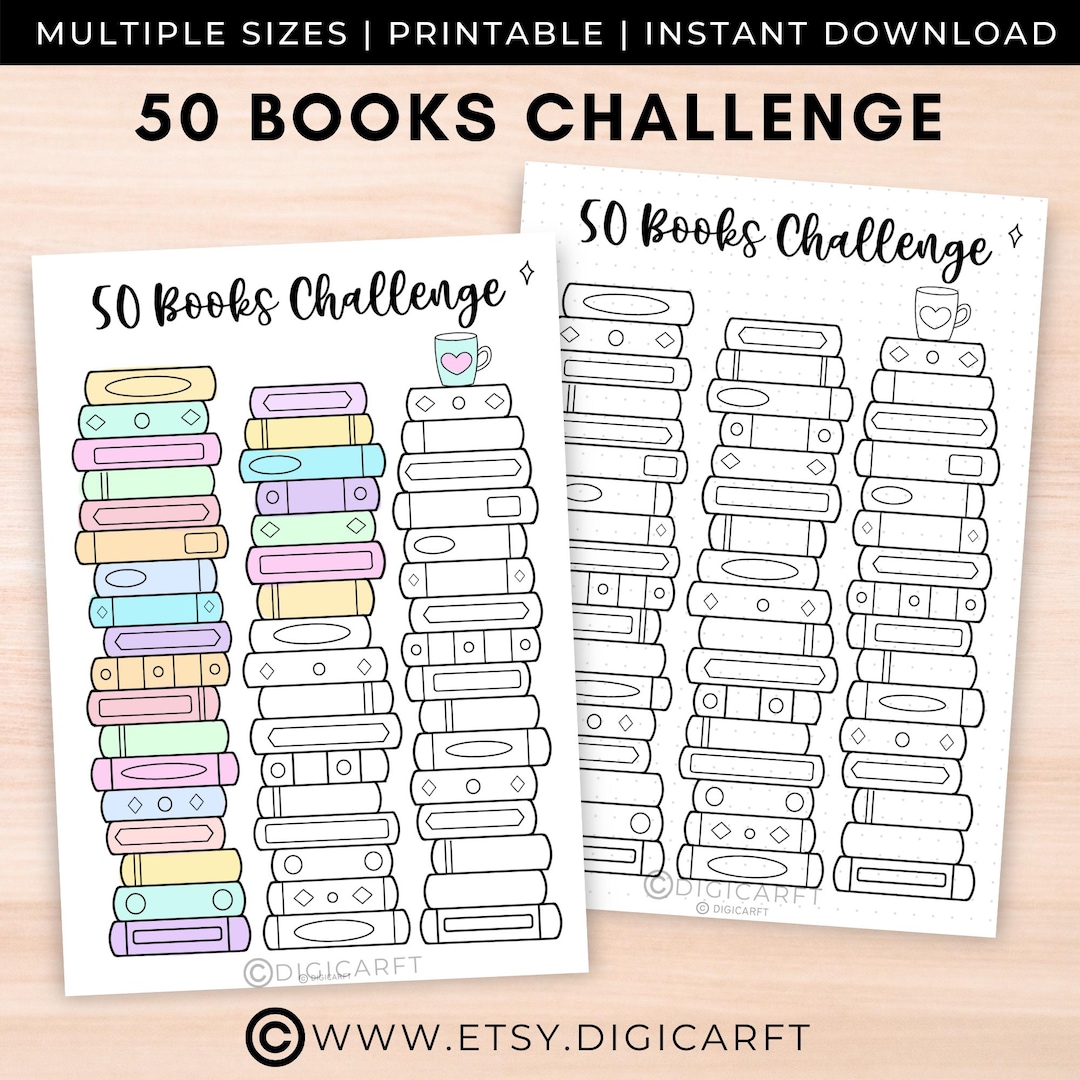 50 Book Challenge Tracker Printable,books Reading Challenge Templates ...
