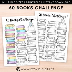 50 Book Challenge Tracker Printable,books Reading Challenge Templates ...