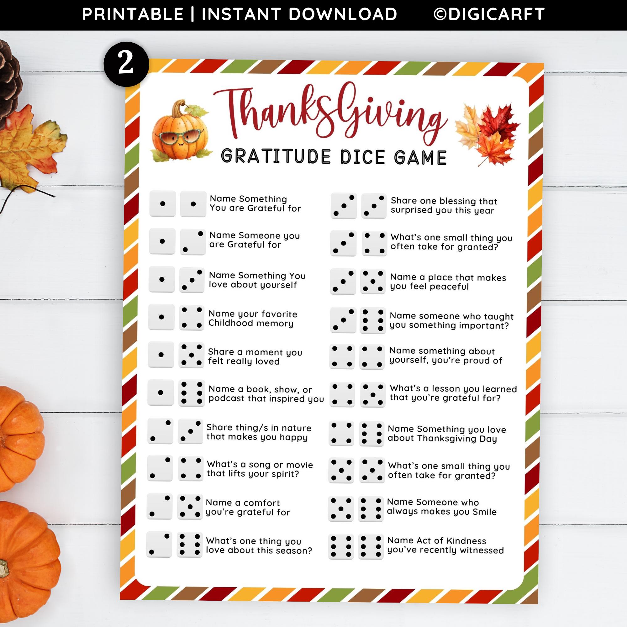 Thanksgiving Gratitude Dice Game,thanksgiving Party Game Kids ...