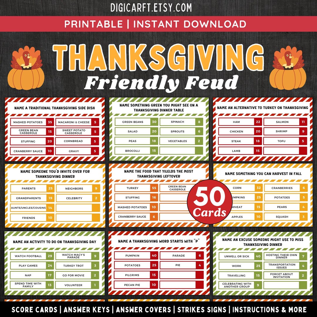 Thanksgiving Friendly Feud Prinatble,thanksgiving Party Games Bundle ...