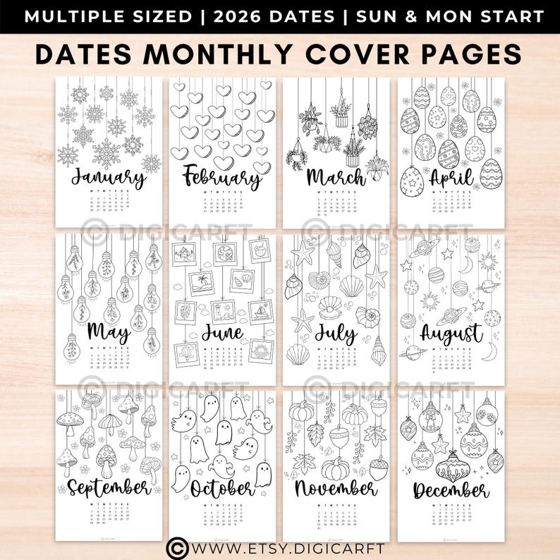 12 Monthly Planner Cover Pages Printable,monthly Cover 2026,monthly ...