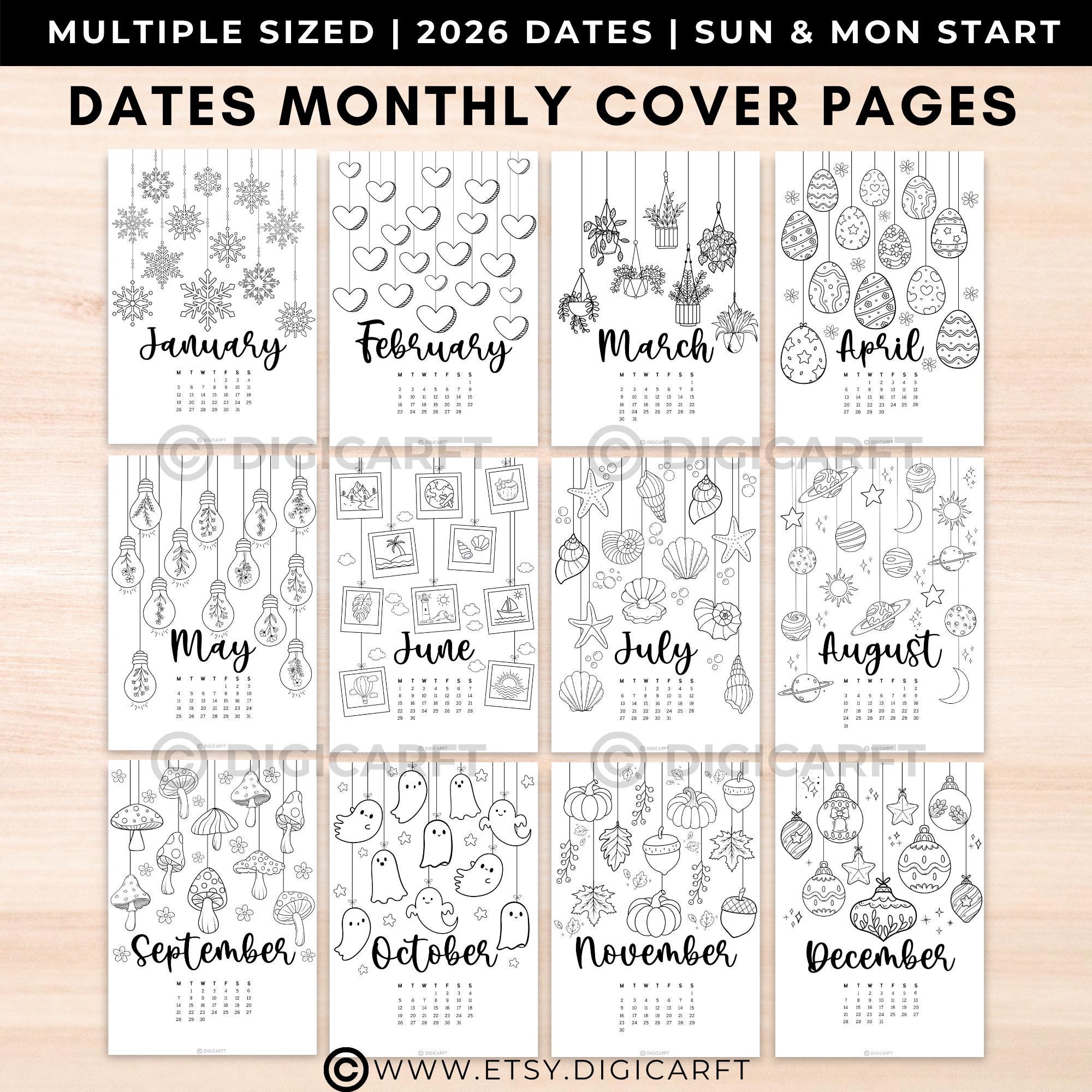 12 Monthly Planner Cover Pages Printable,monthly Cover 2026,monthly ...