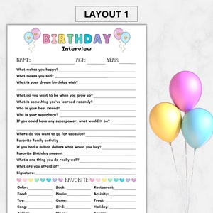 Printable Birthday Interview Kids Birthday Interview Form Printable ...