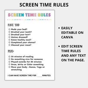 Editable Screen Time Checklist Screen Time Rulesscreen Time - Etsy