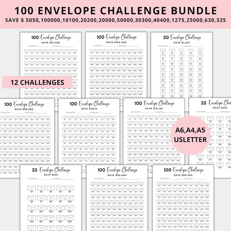 100 Envelope Challenge Kit,100 Envelope Challenge 50000,100 Envelope ...