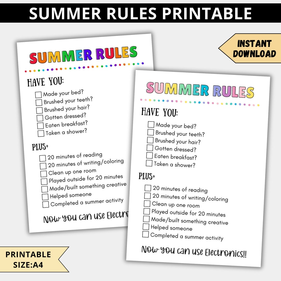 Printable Summer Rules,summer Planner 2025, Summer Checklist Poster for ...