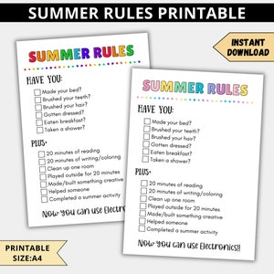 Printable Summer Rules,summer Planner 2025, Summer Checklist Poster for ...