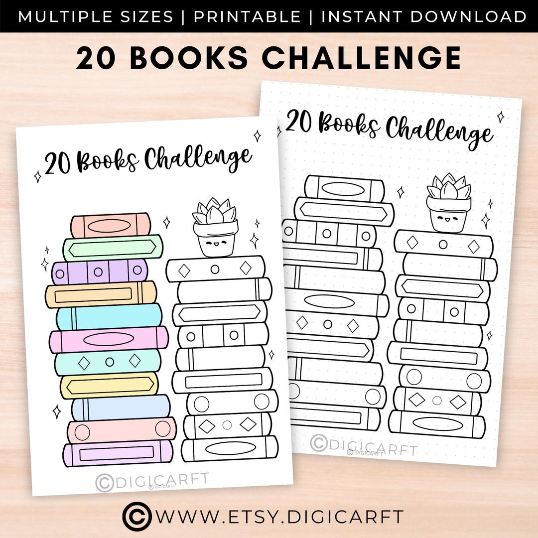 20 Books Challenge Tracker Printable,book Reading Challenge Template ...