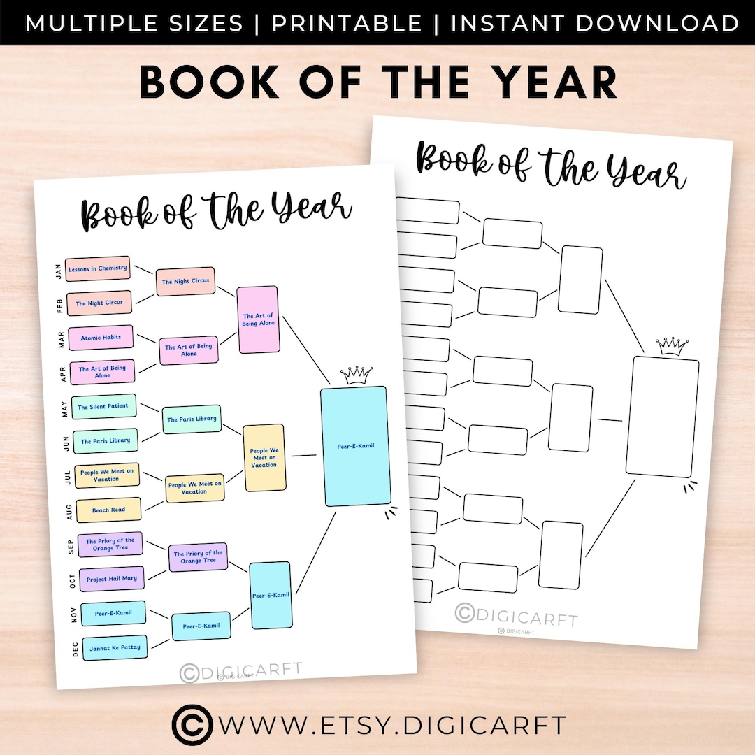 Book of the Year Bracket Printable,a5 Bujo Page,top Read of the Year ...