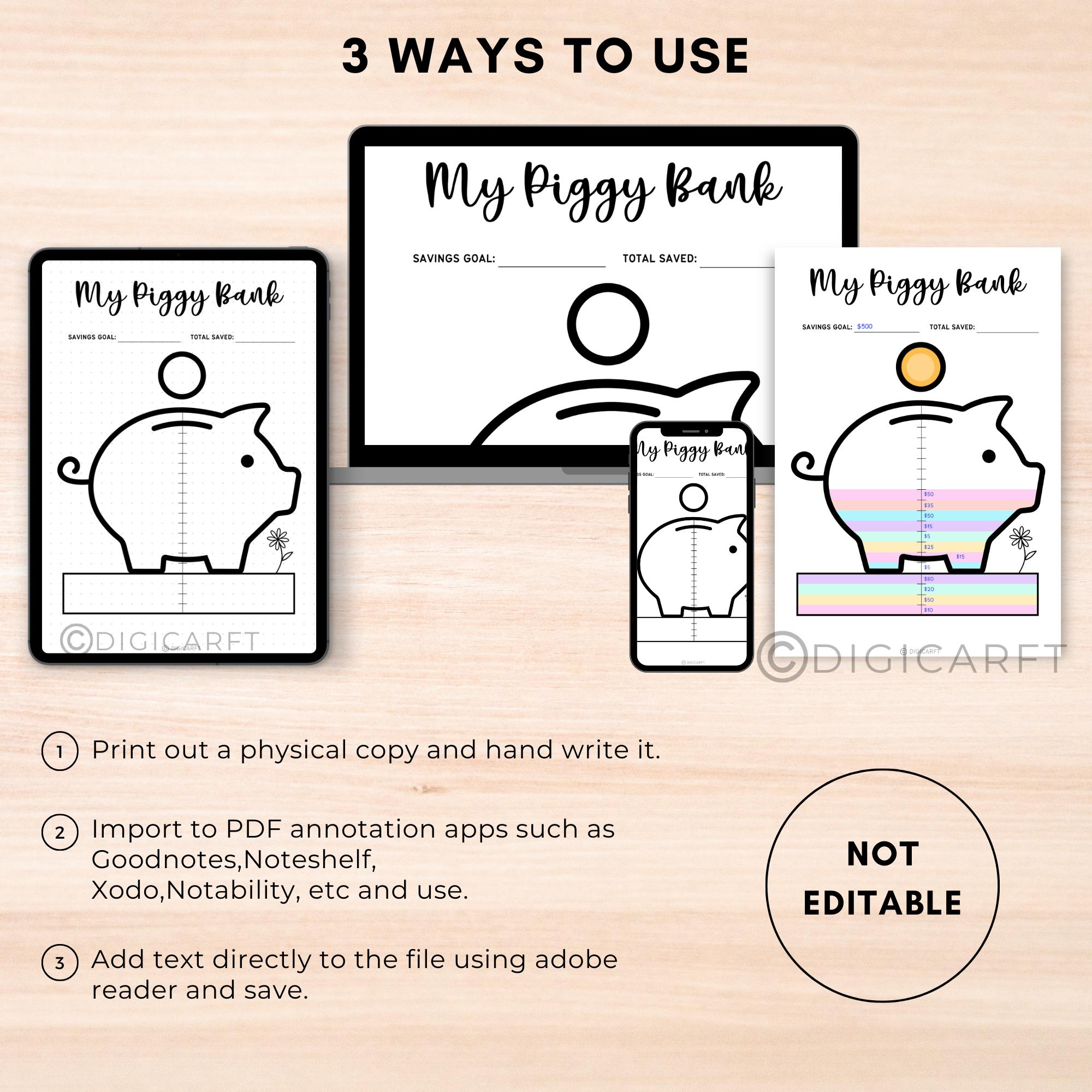 Piggy Bank Savings Tracker Coloring Printable,digital Savings Tracker ...