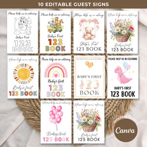 123 Baby Shower Coloring Guest Book Printable,babys First 123 Book,baby ...