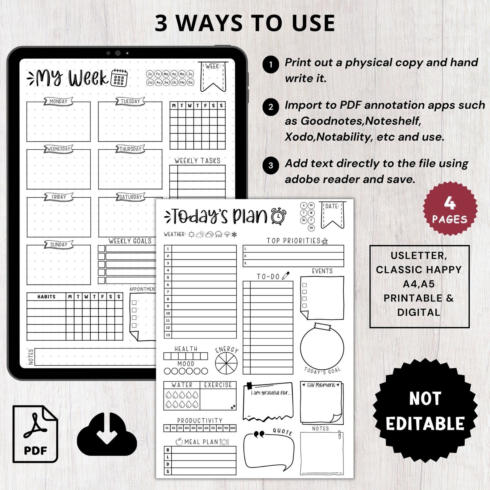 Daily Planner,weekly Planner,monthly Planner Bujo,yearly Planner ...