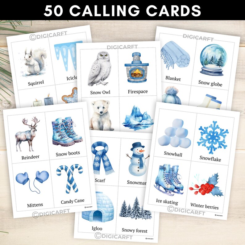 Winter Bingo Cards,100 Printable Winter Bingo Game,family Winter Party ...
