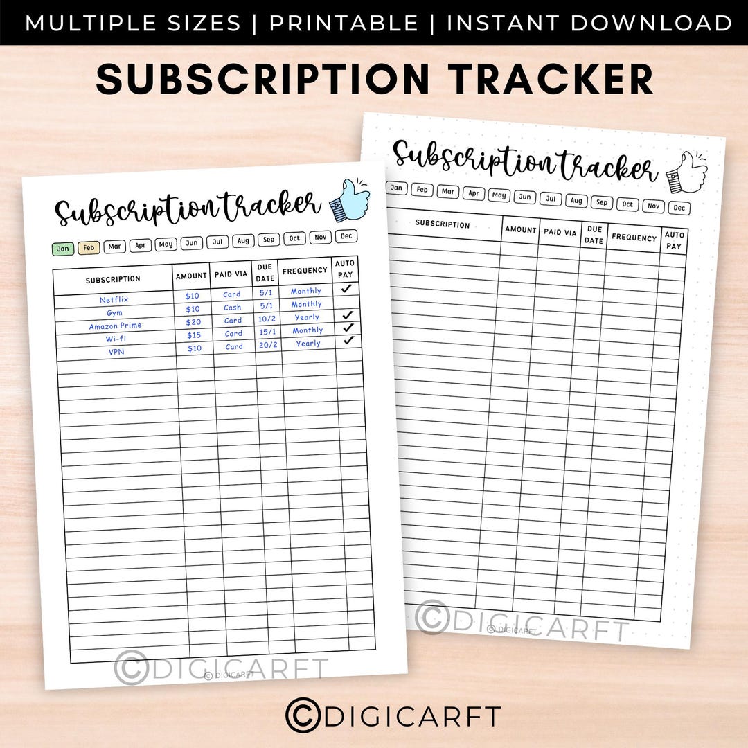 Subscription Tracker Printable,expense Tracker,budget Planner,monthly ...