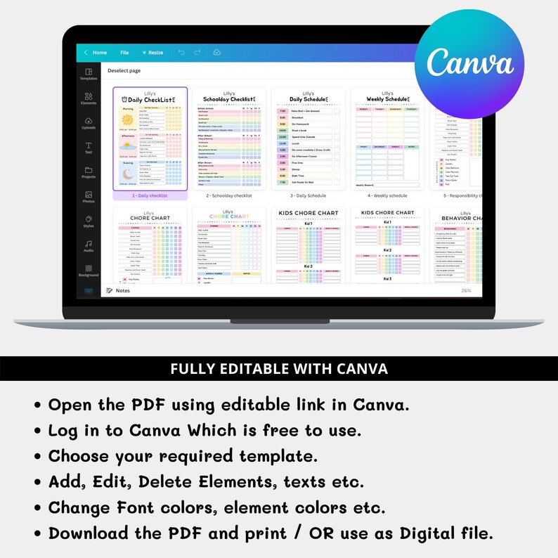 Editable Chore Chart for Multiple Kids Daily Checklist - Etsy Canada
