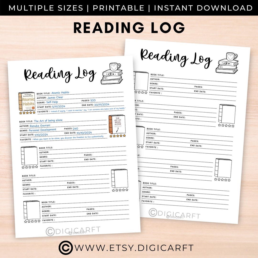 Book Reading Log Printable: A4 A5 Journal Template (PDF) - Etsy