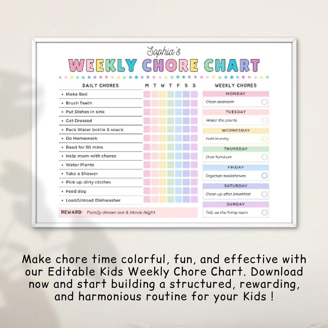 Editable Weekly Chore Chart for Kids Canva,printable Kids Chores ...