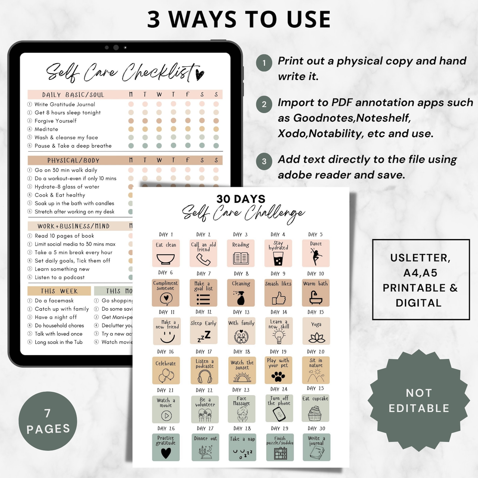 Self Care Checklist Bundle Printabledaily editable Self-care - Etsy