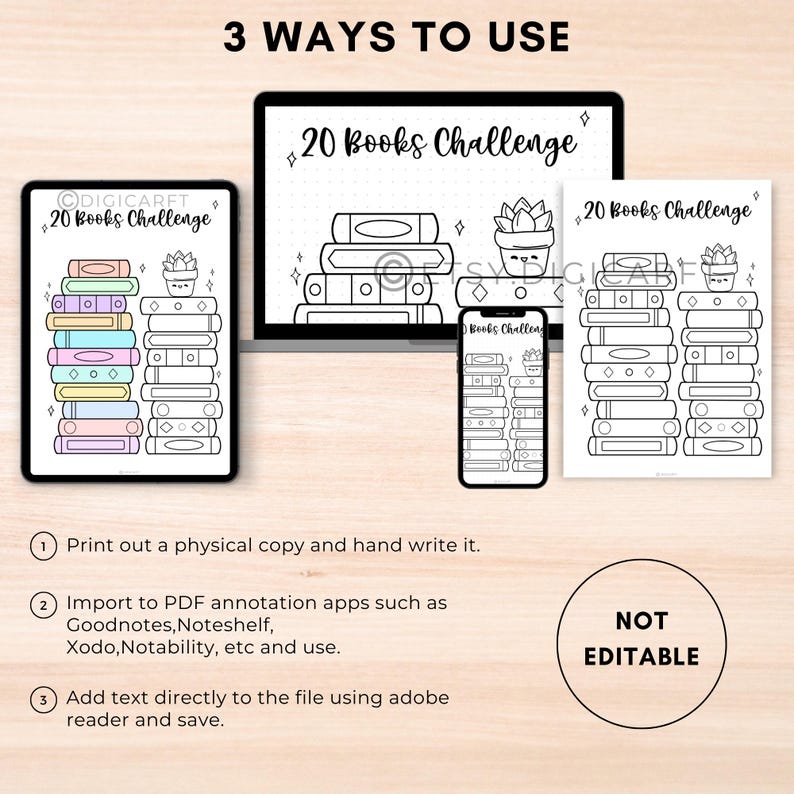 20 Books Challenge Tracker Printable,book Reading Challenge Template ...