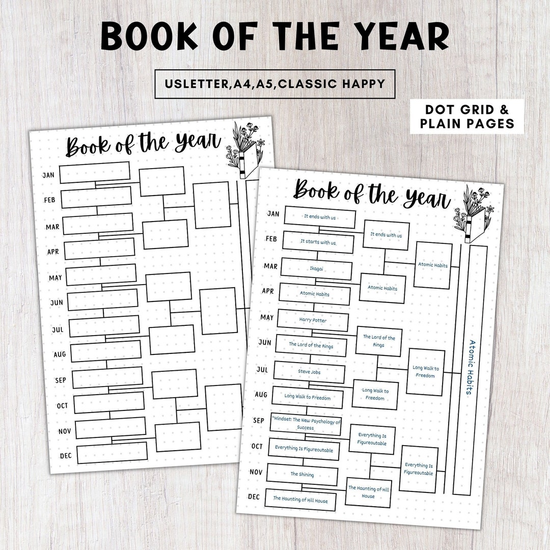 Book of the Year Bracket Printable,a5 Bujo Page,top Read of the Year ...