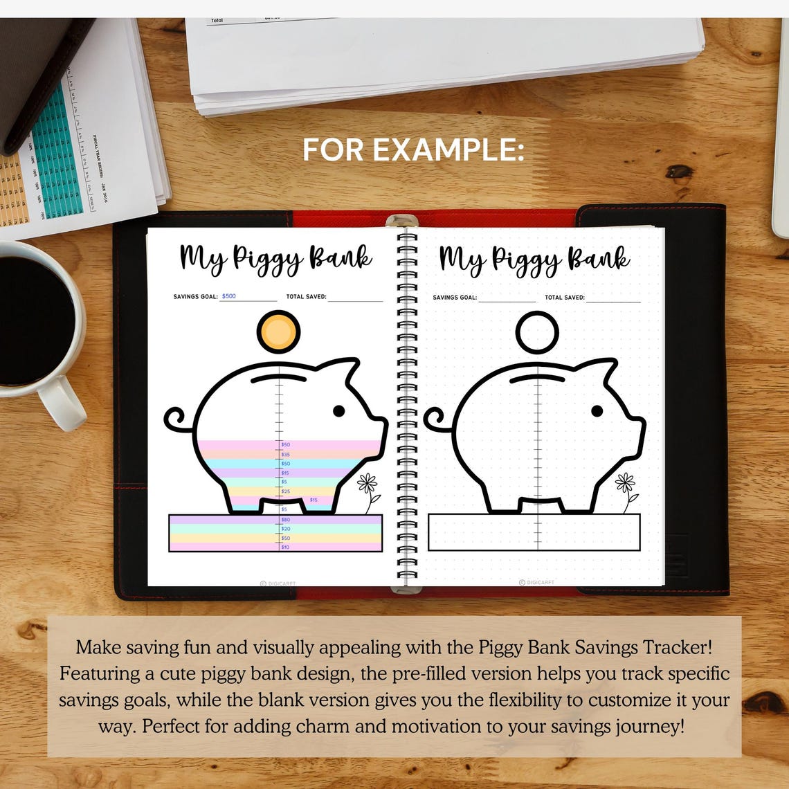 Piggy Bank Savings Tracker Coloring Printable,digital Savings Tracker ...