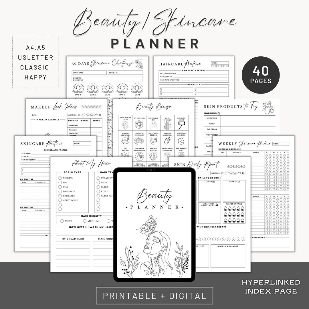 Printable Skincare Planner,beauty Planner Template Journal Ipad,glow up ...