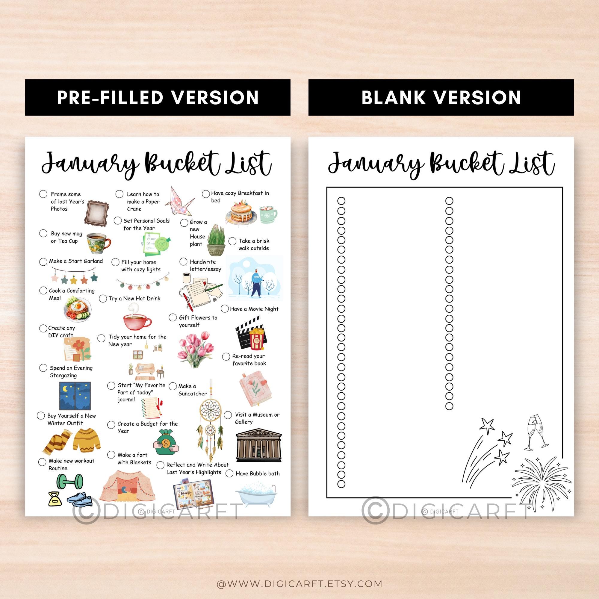 January Bucket List Bullet Journal Bundle,monthly to Do List Template ...