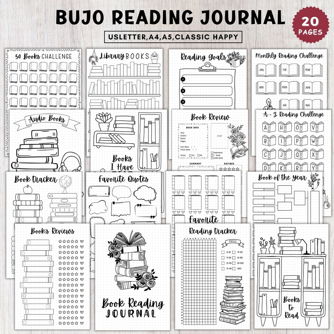 Book Reading Tracker Bundle Printable Page,a5 Bullet Journal Book Pages ...