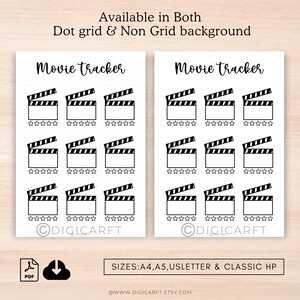 Movie Tracker Sheet Printable,a5 Bullet Journals Pages,movie Journal ...