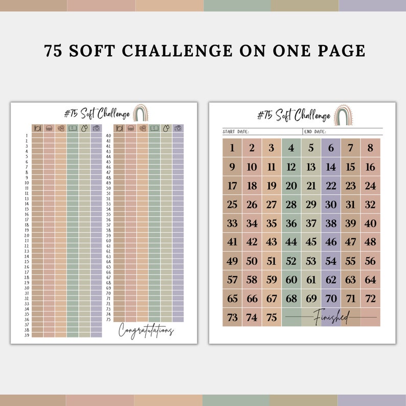 75 Soft Challenge Tracker Printablesoft Challenge 7575 Easy - Etsy