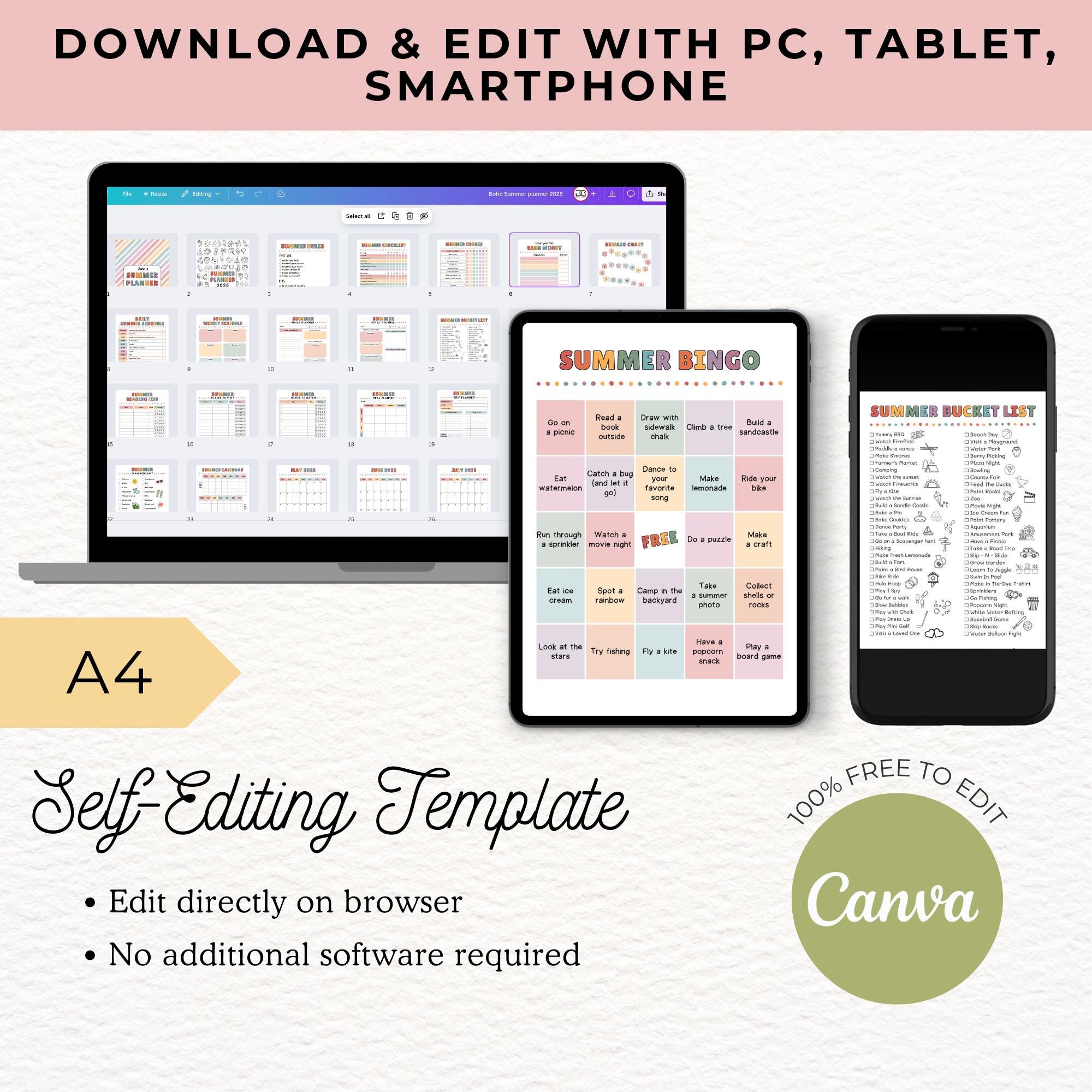 Summer Planner 2025 for Kids Printable,editable Summer Rules Checklist ...