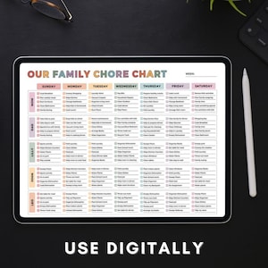 Editable Family Chore Chart: Weekly Planner, Canva Template (digital ...
