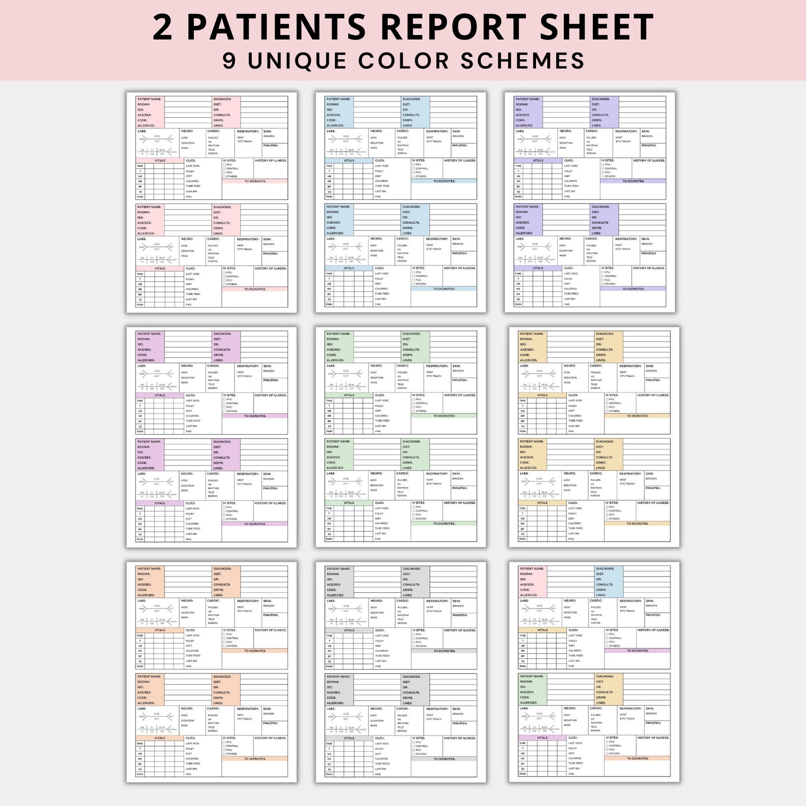 Nursing Report Sheet Multiple Patients,nurse Report Bundle Pdf,6 ...