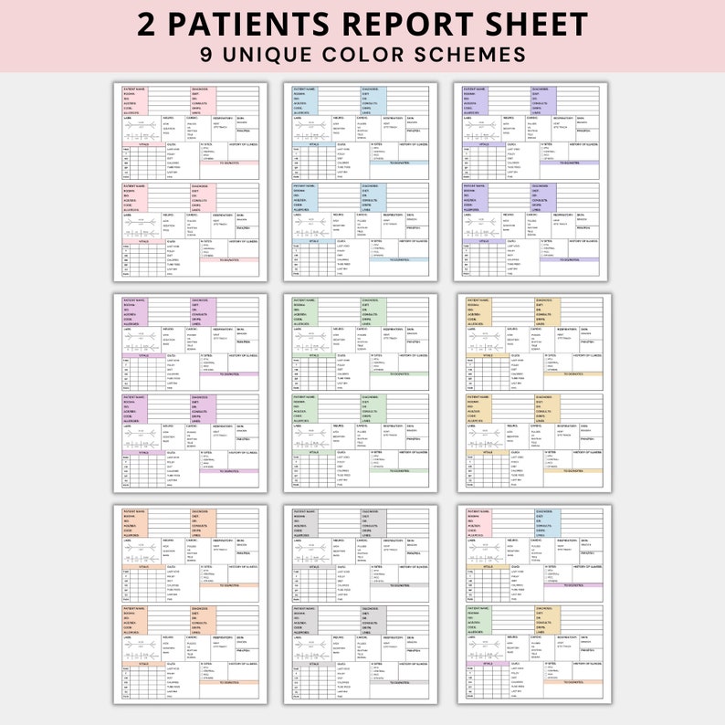 Nursing Report Sheet Multiple Patients,nurse Report Bundle Pdf,6 ...