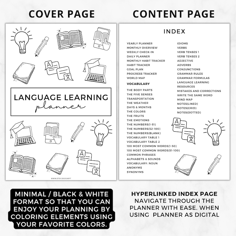 Language Learning Planner Printable,language Study Notebook,vocabulary ...