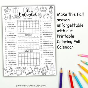 Fall Bucket List Calendar Printable,2024 Autumn Countdown Calendar ...