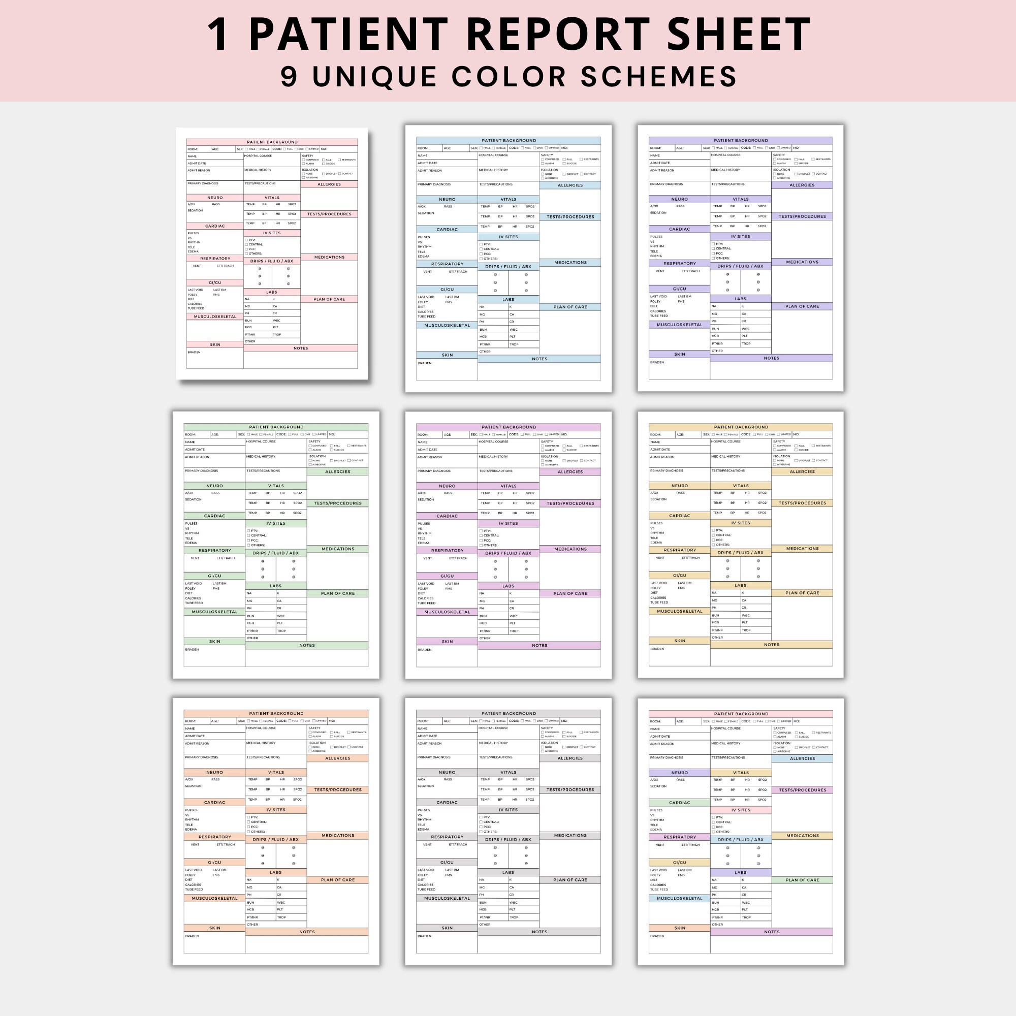 Nursing Report Sheet Multiple Patients,nurse Report Bundle Pdf,6 ...