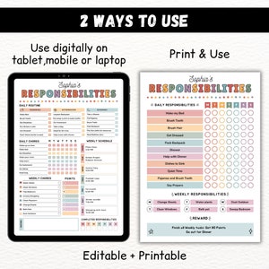 Editable Responsibility Chart for Kids,printable Responsibilities Chart ...