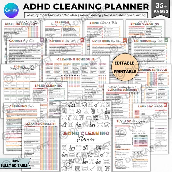 Near Me ADHD Cleaning Schedule Bundle, Editable Cleaning Checklist ...