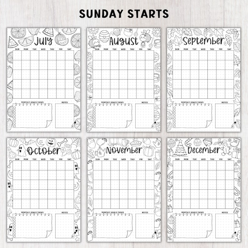 12 Month Calendar Pages A5 Journal Monthly Calendar Planner With Goals ...