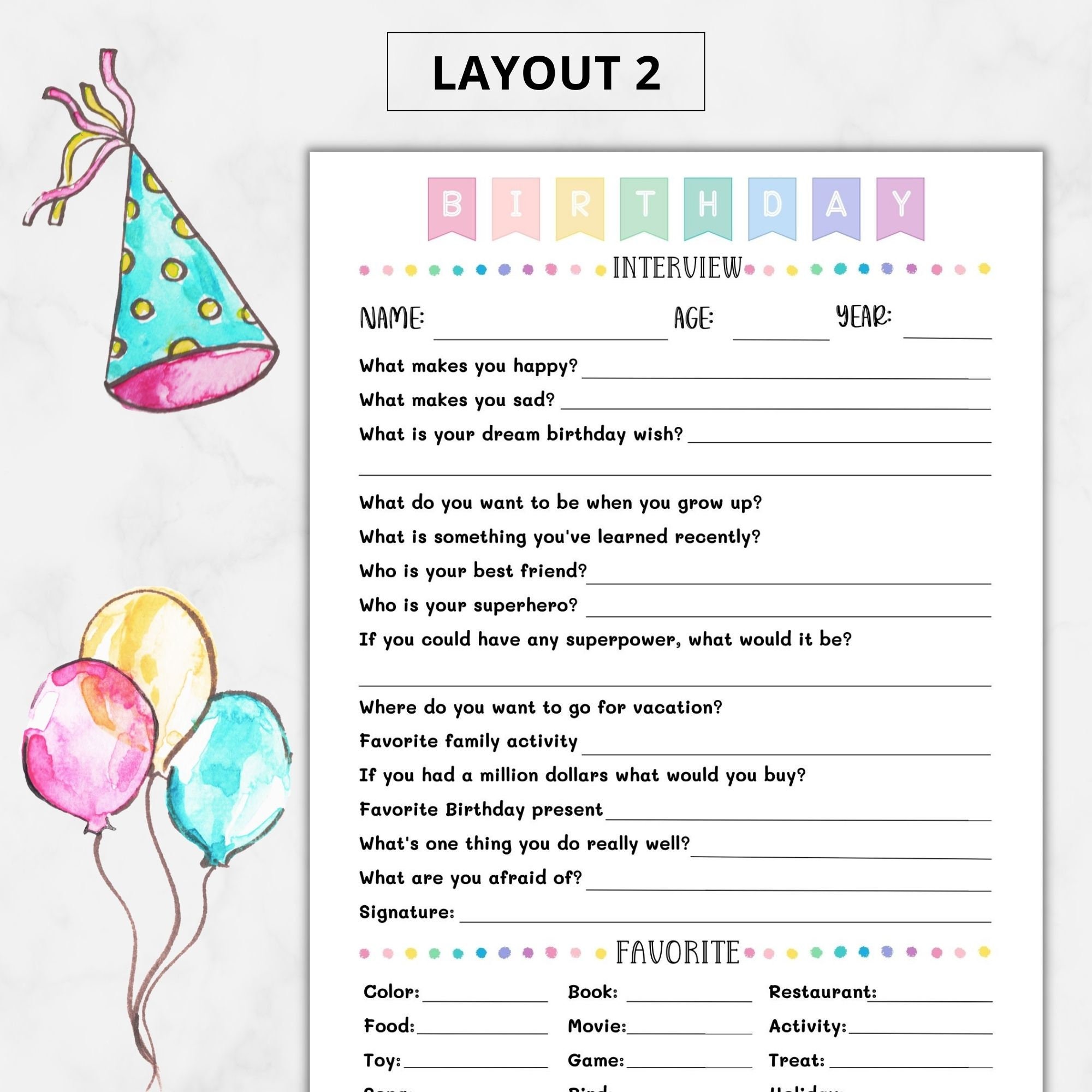 Printable Birthday Interview Kids Birthday Interview Form Printable ...