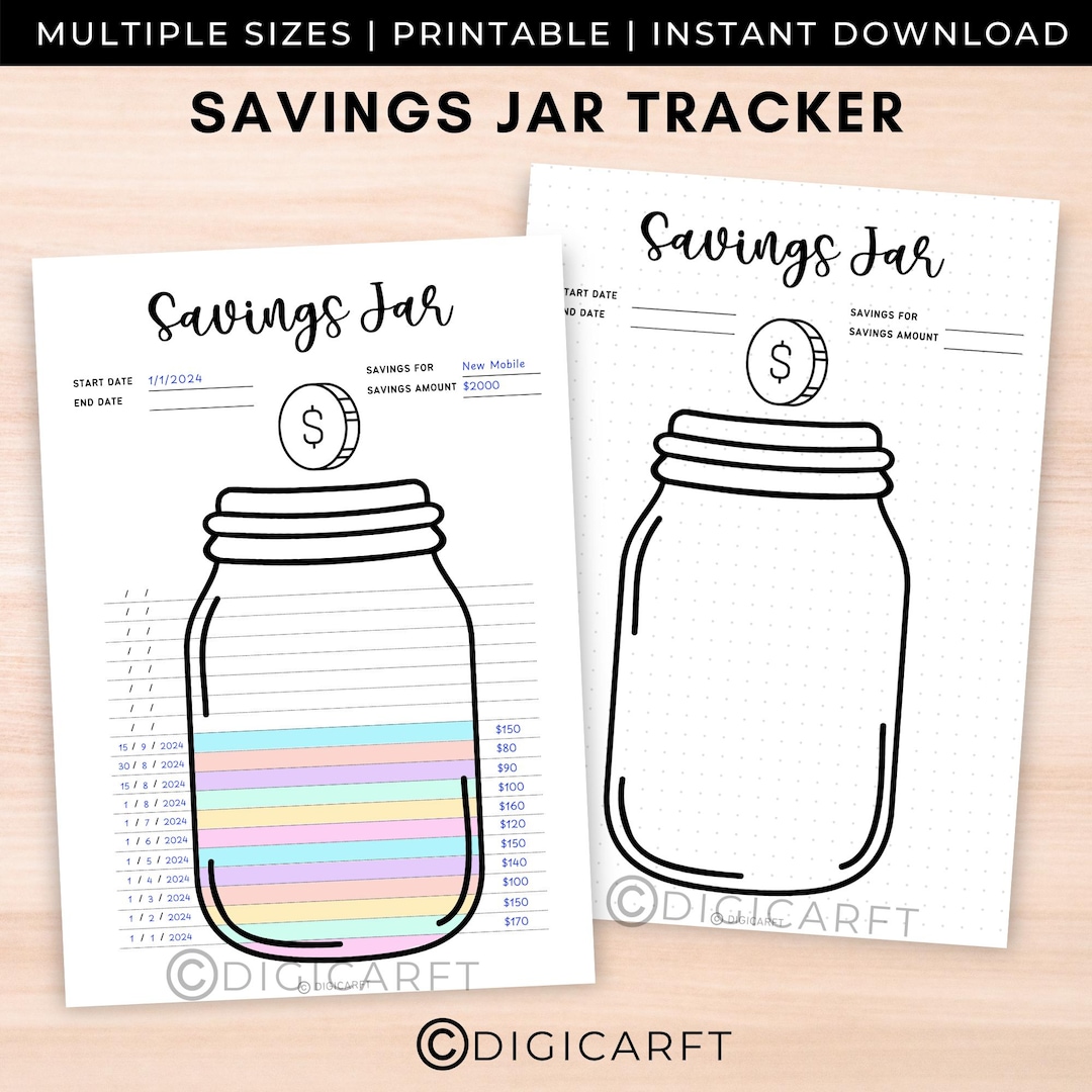Savings Jar Tracker Template,savings Journal Printable,money Savings ...