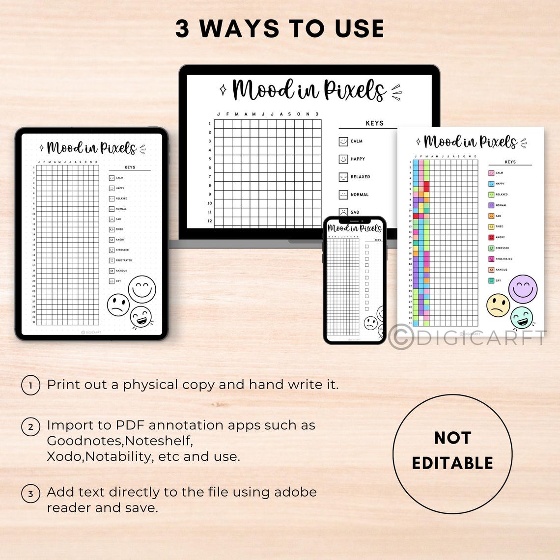 Mood in Pixels,yearly Mood Tracker Journal Printable,emotion Tracker ...