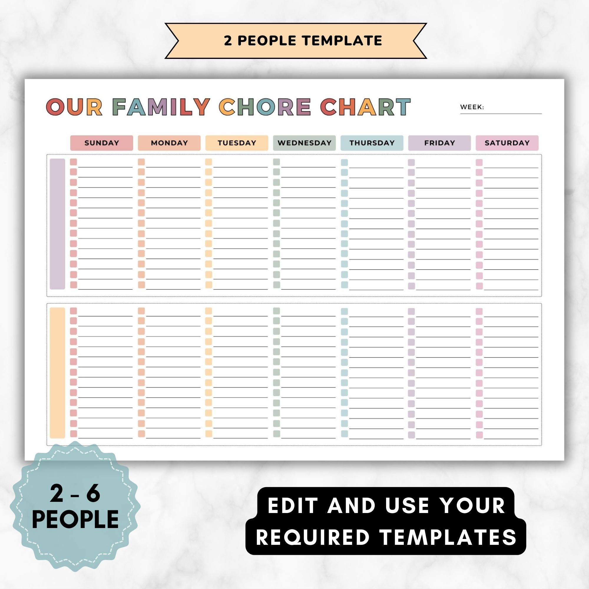 Editable Family Chore Chart: Weekly Planner, Canva Template (digital ...