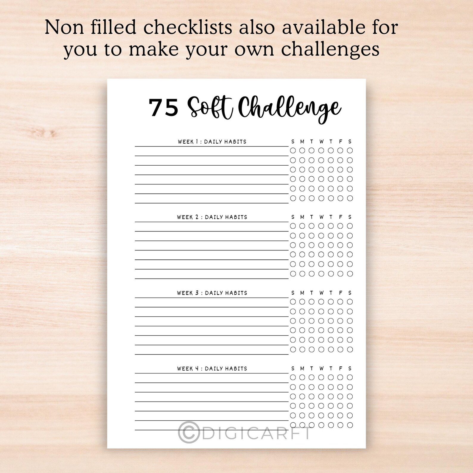 75 Soft Challenge Tracker Printable,soft Challenge 75,75 Easy Challenge ...